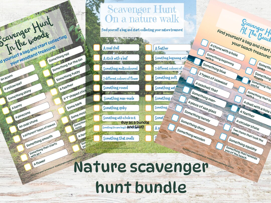 Bundle of 3 Nature Scavenger Hunts. Woodland Treasure Hunt, Beach ...