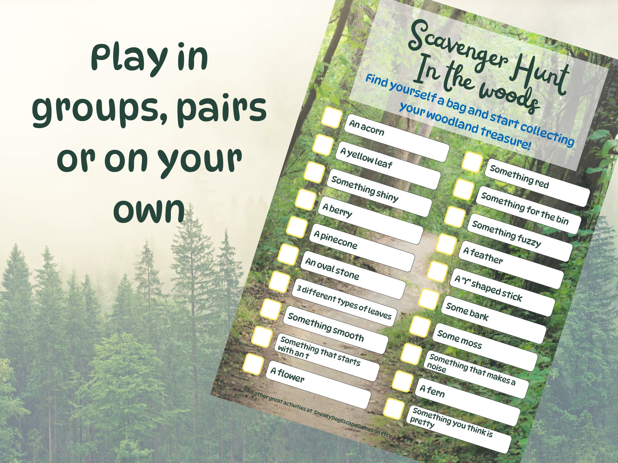 Forest Scavenger Hunt for Kids, Woodland Treasure Hunt for Kids ...