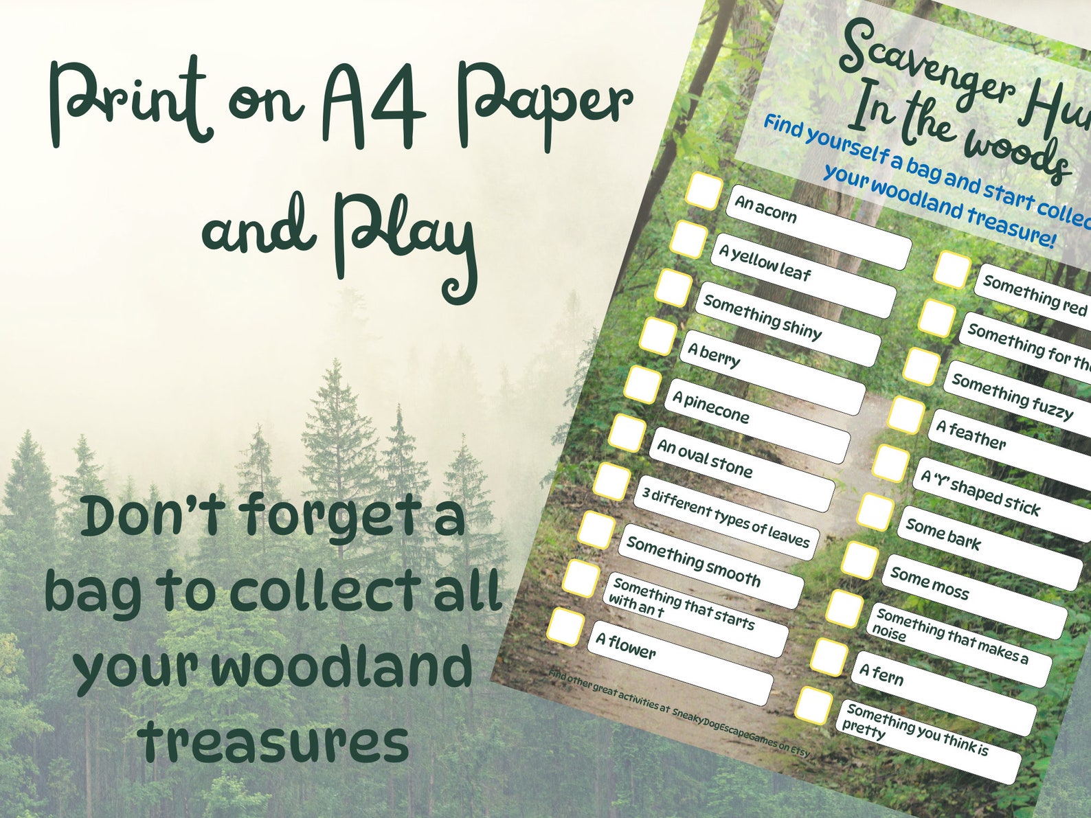 Forest Scavenger Hunt for Kids, Woodland Treasure Hunt for Kids ...