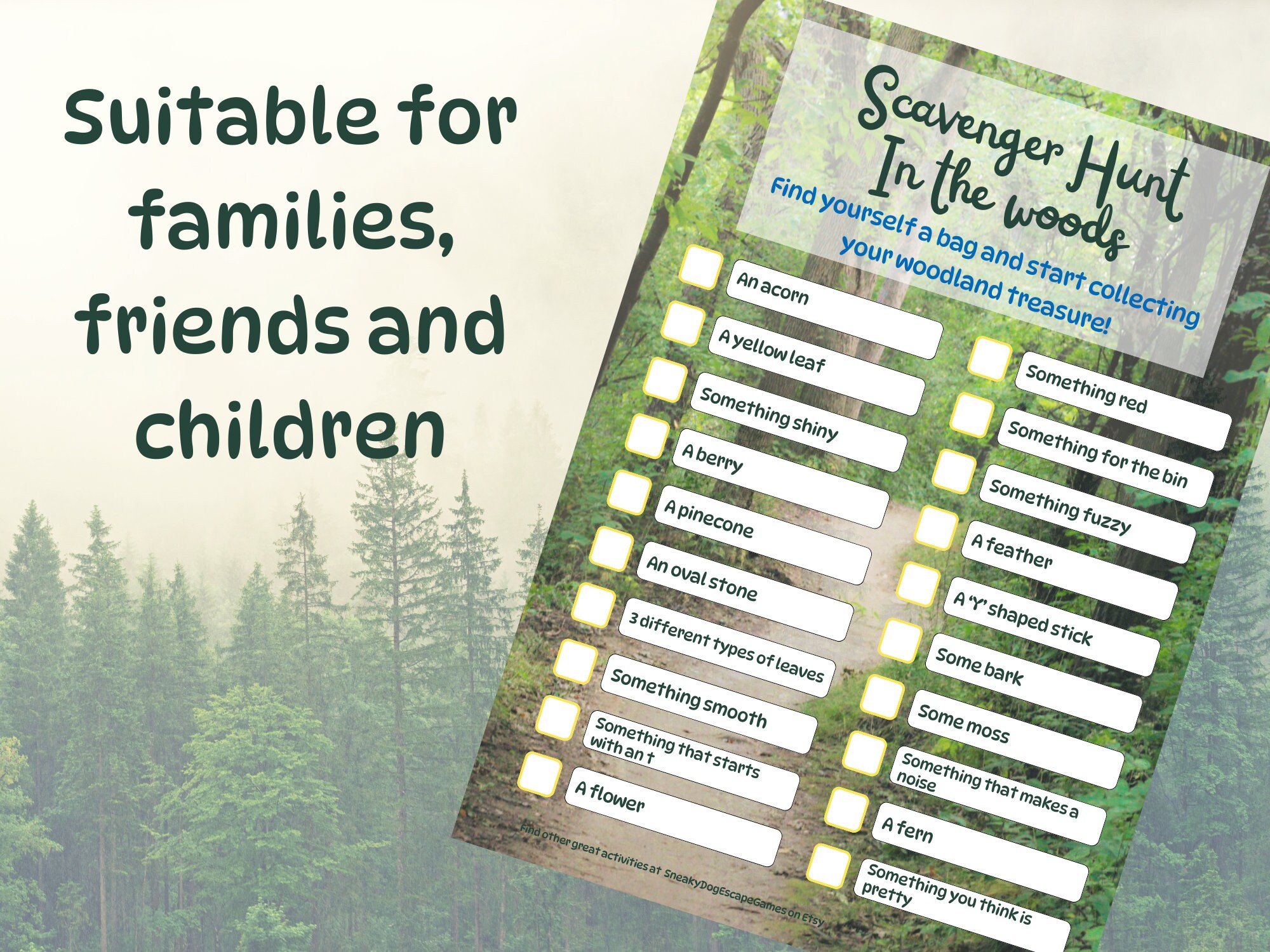 Forest Scavenger Hunt for Kids, Woodland Treasure Hunt for Kids ...