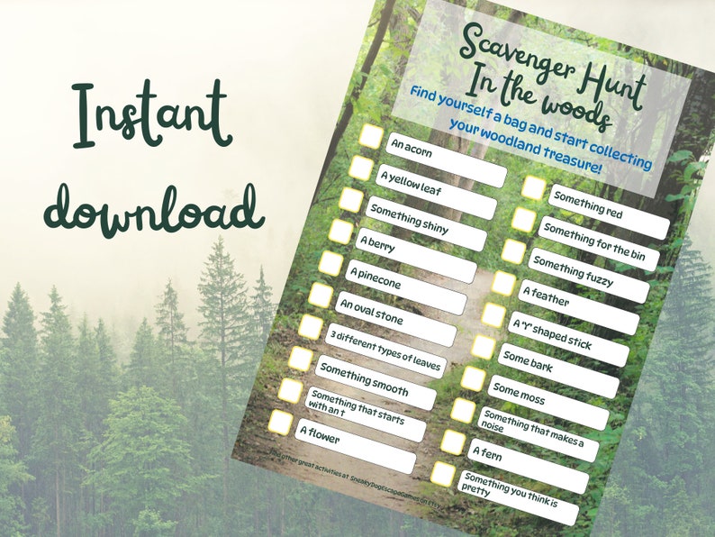 Forest Scavenger Hunt for Kids, Woodland Treasure Hunt for Kids ...
