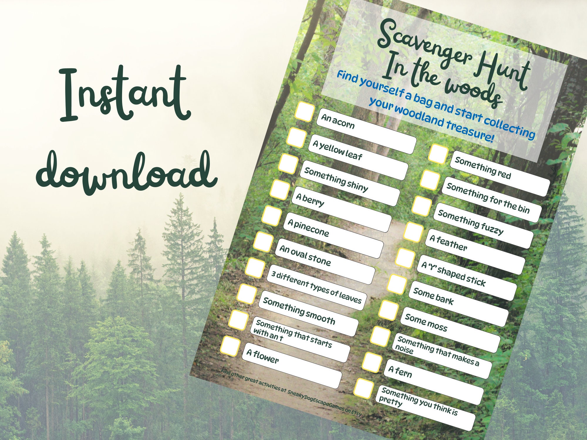 Forest Scavenger Hunt for Kids, Woodland Treasure Hunt for Kids ...