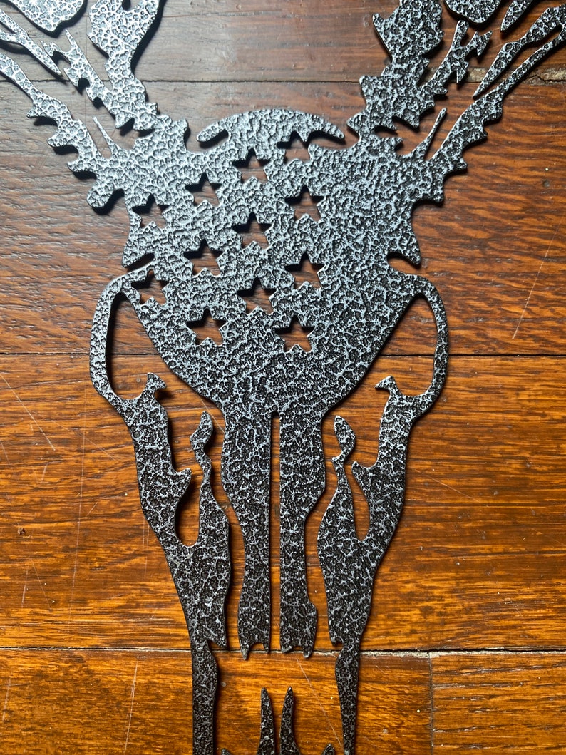 Powder Coated Metal Deer Skull Cutout Wall Art Sign Rugged Wildlife ...
