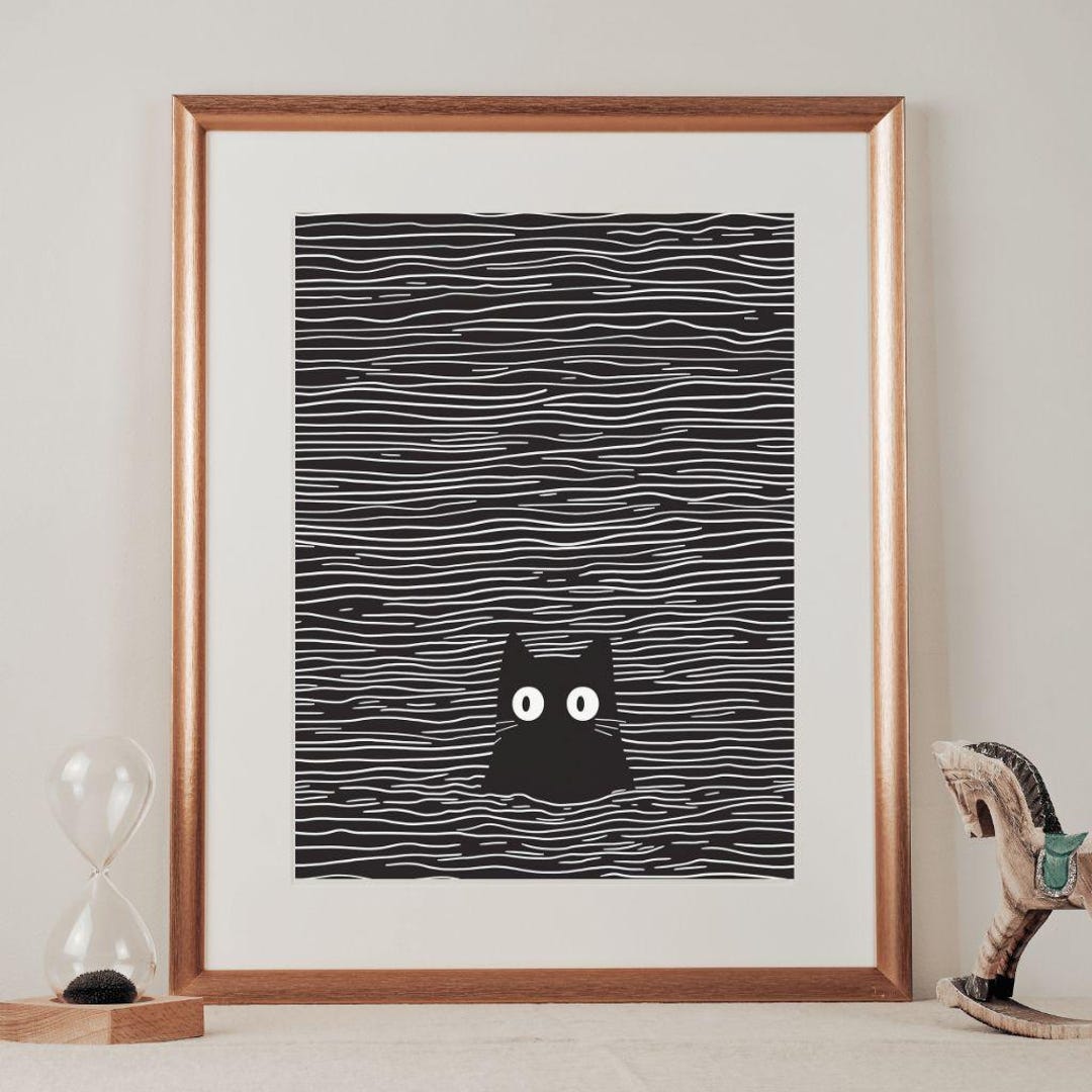Drowned Cat, Cute Cat Illustration, Japanese Cat Art, Hand Drawn Style ...