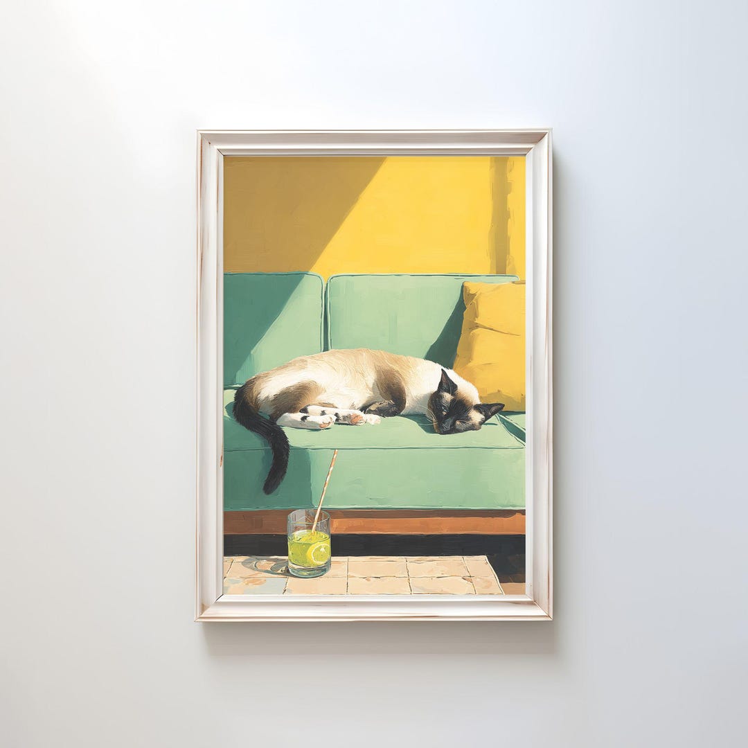 Siamese Cat Cocktail Art Print, Quirky Cocktail Bar Decor, Whimsical ...