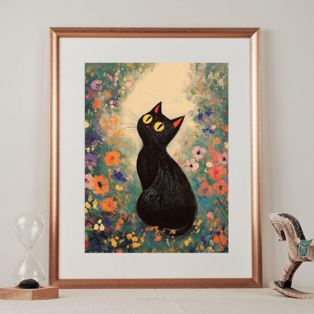 Claude Monet Style Cat in Wildflowers Art , Monet Cat Print, Printable ...