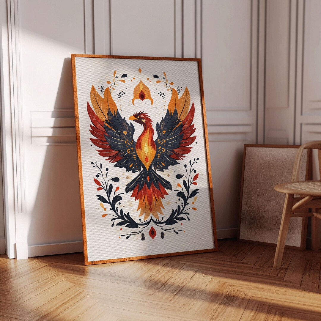 Mexican Otomi Style Phoenix Wall Art, Otomi Folk Art Graphic Poster ...