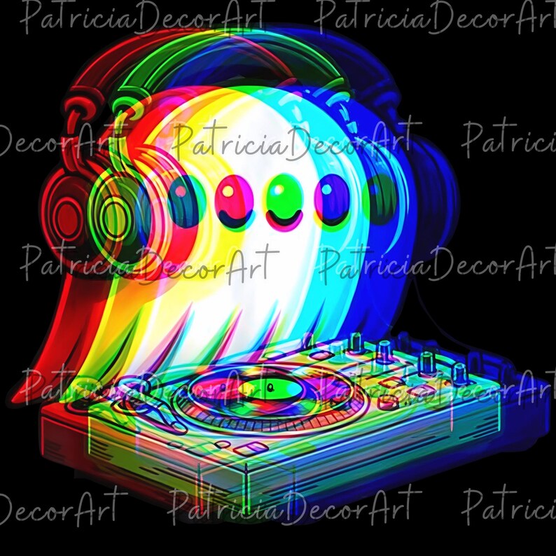 Vaporwave DJ Ghost Png Svg, Halloween Music Clipart, Rave Party Optical ...