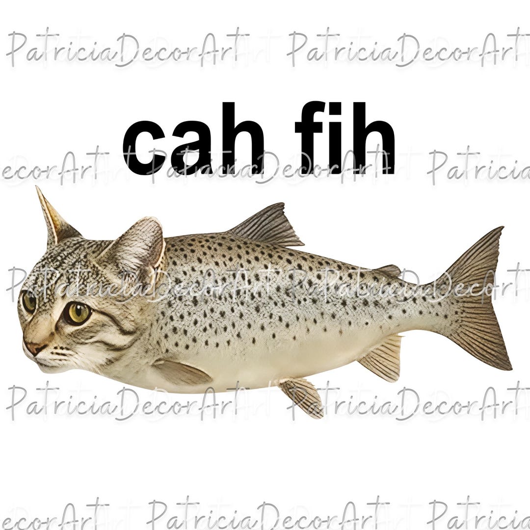 Cah Fih SVG Png File, Funny Misspelled Fish Meme PNG, Cat and Fish ...