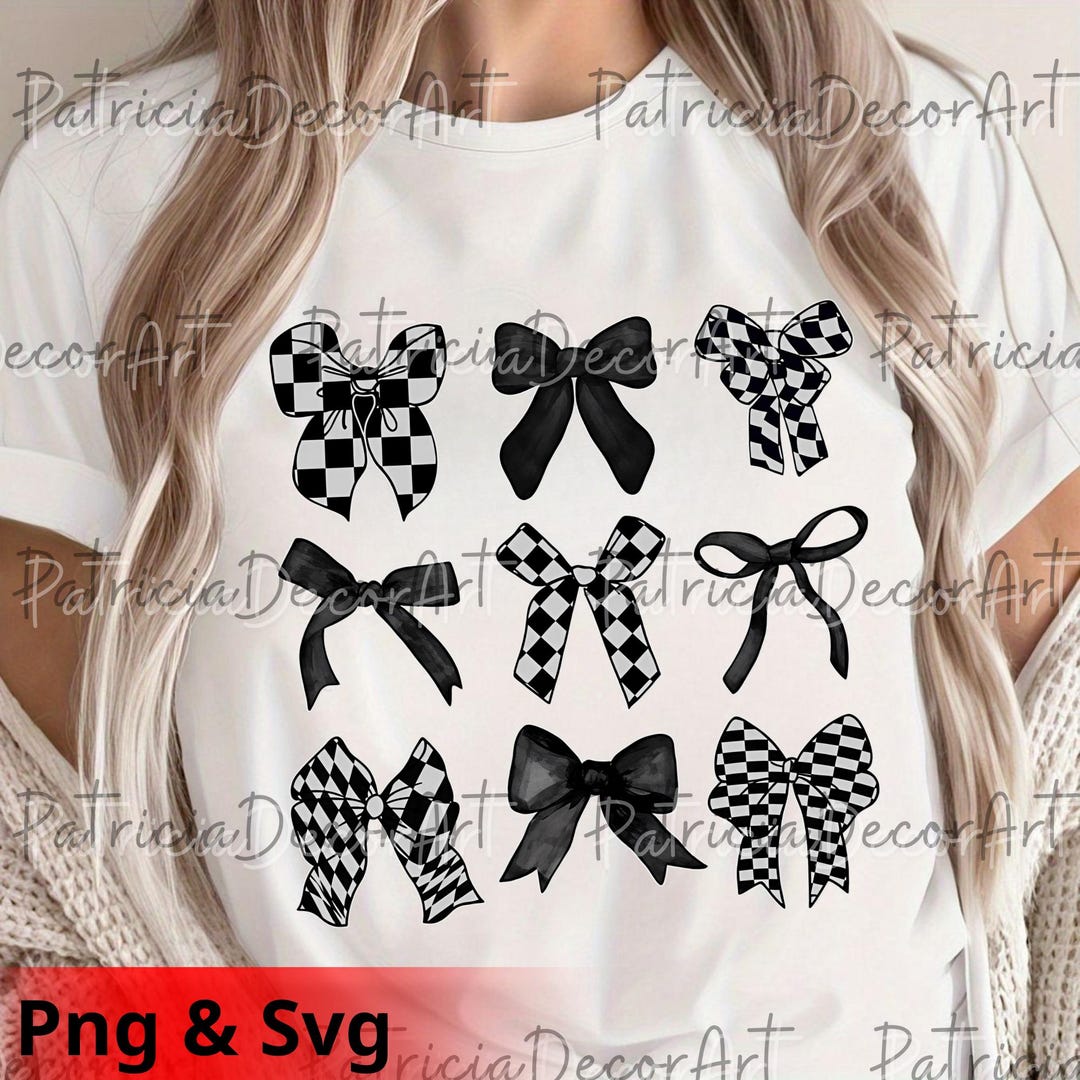 Coquette Checkered Black Bow PNG Svg for Circut, Vintage Coquette ...