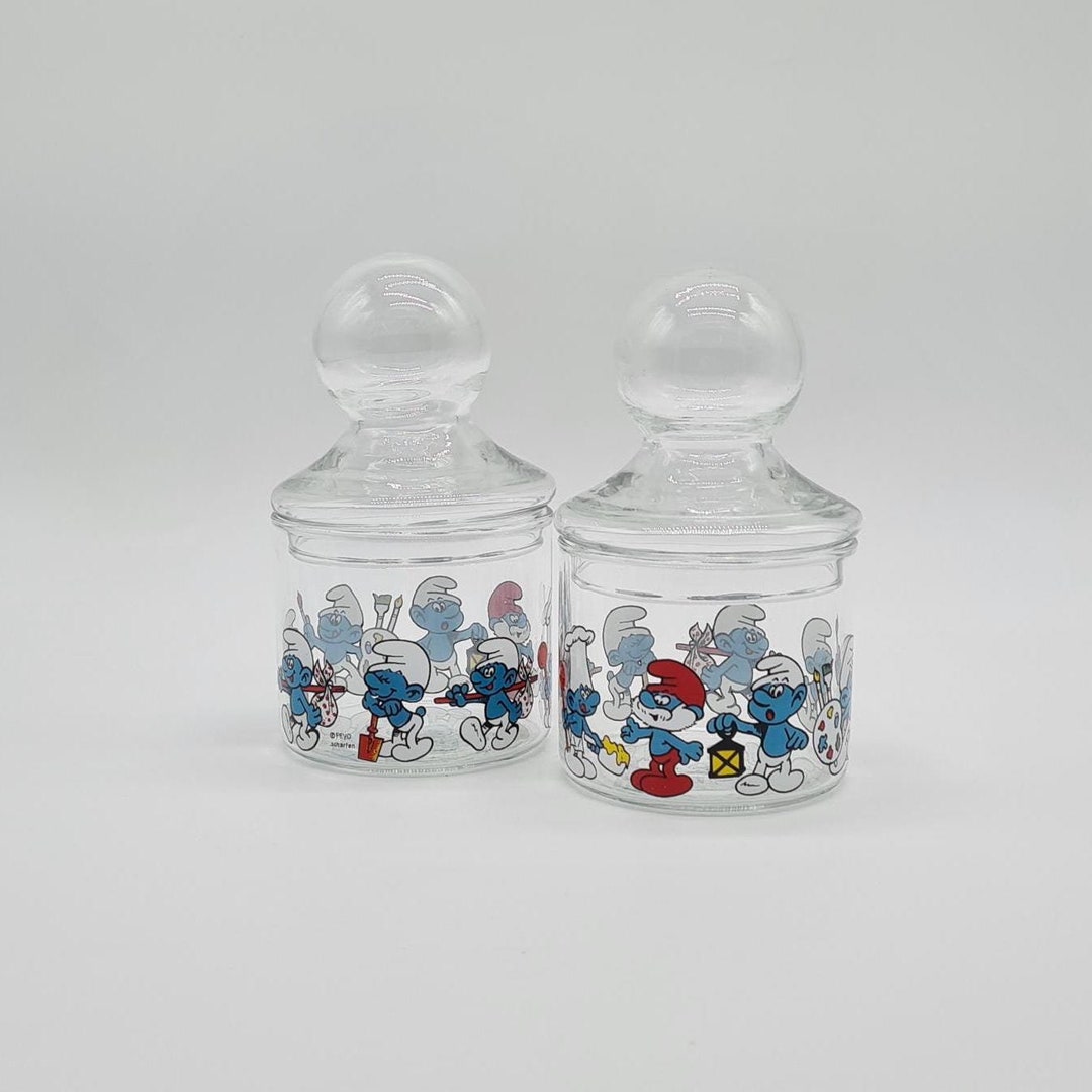 2x Smurfs Glass Jar Lidded Jar Storage Jar Jar Glass Peyo Scharfen the ...