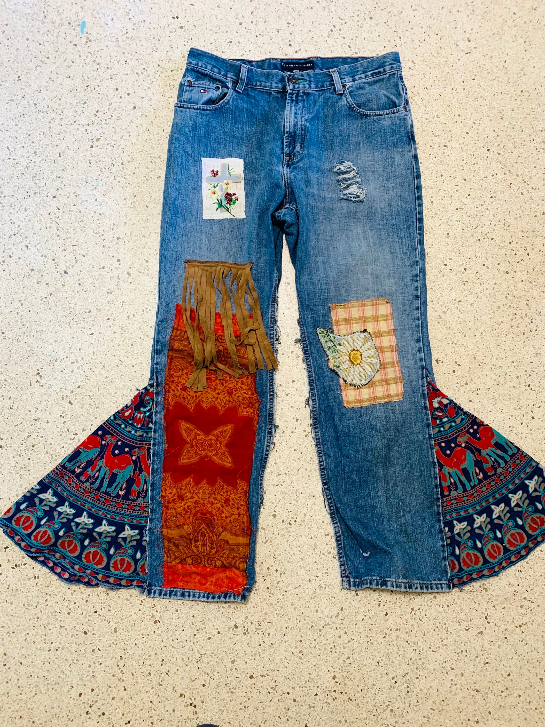 Jesus Jeans, Hippie, Jesus Freak Patches, Faux Leather Fringe ...