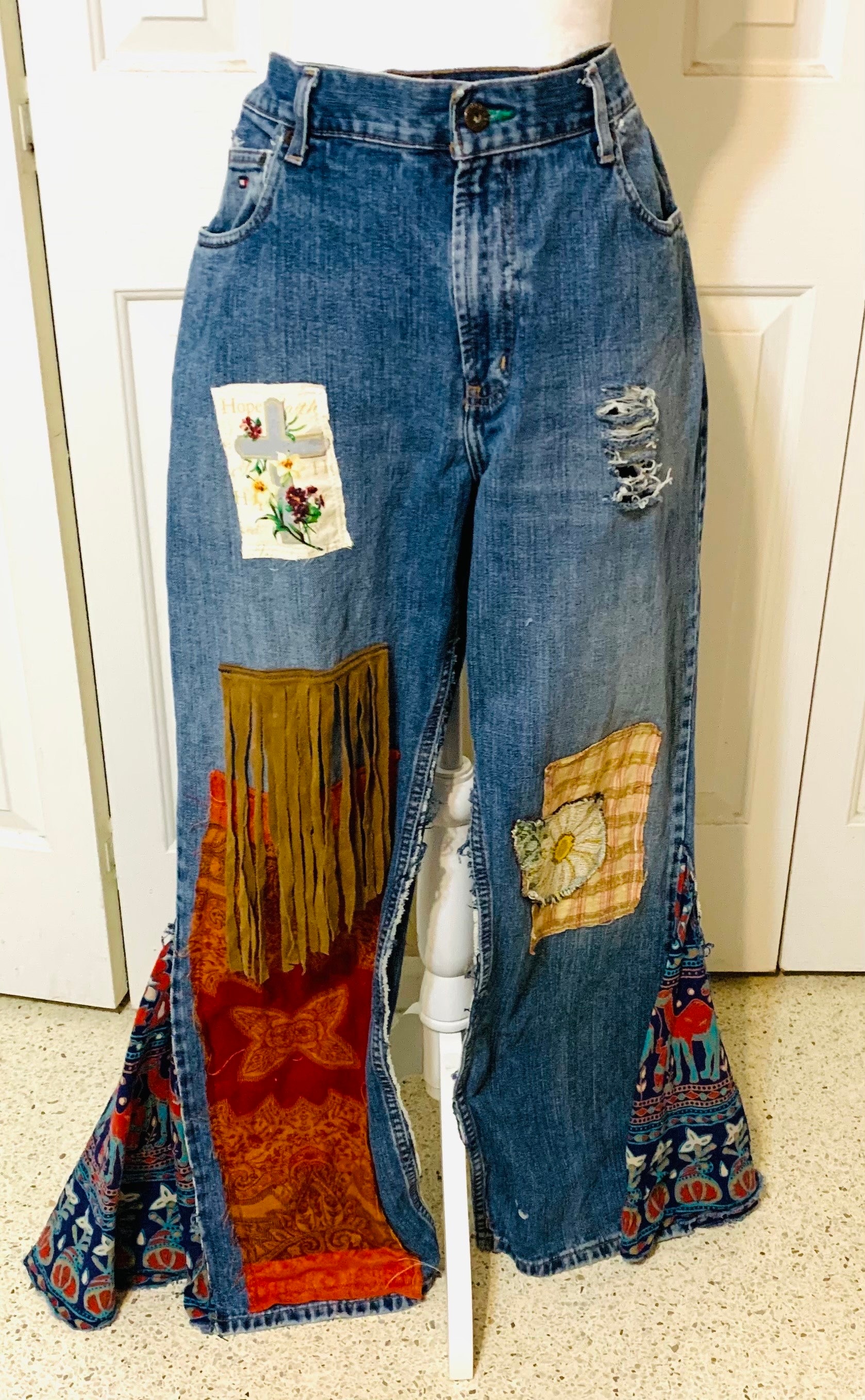 Jesus Jeans, Hippie, Jesus Freak Patches, Faux Leather Fringe ...
