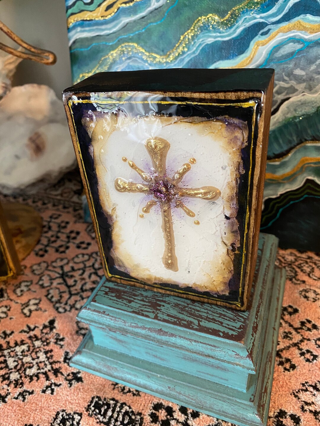 Regal Atocha Gold Cross Block, Mini Wood Cross Art, Resin Cross, Faith ...
