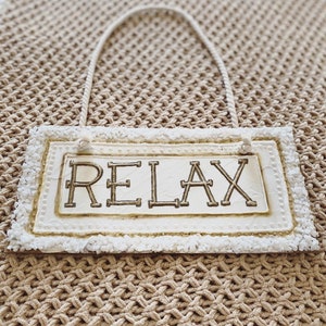 White Plaster Meditating RELAX Sign, Inspirational Wooden Sign, Yoga ...