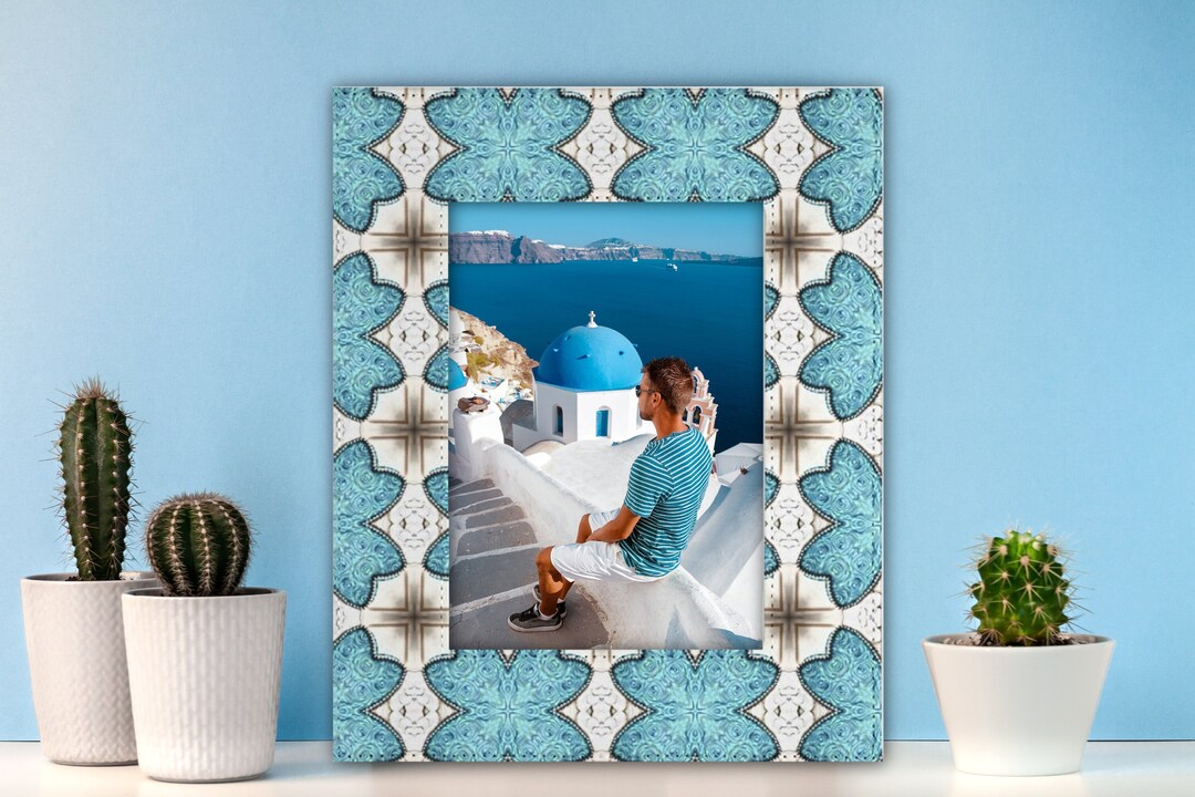 Santorini Memories Fabric Greek Vacation Picture Frame 5x7, Travel ...