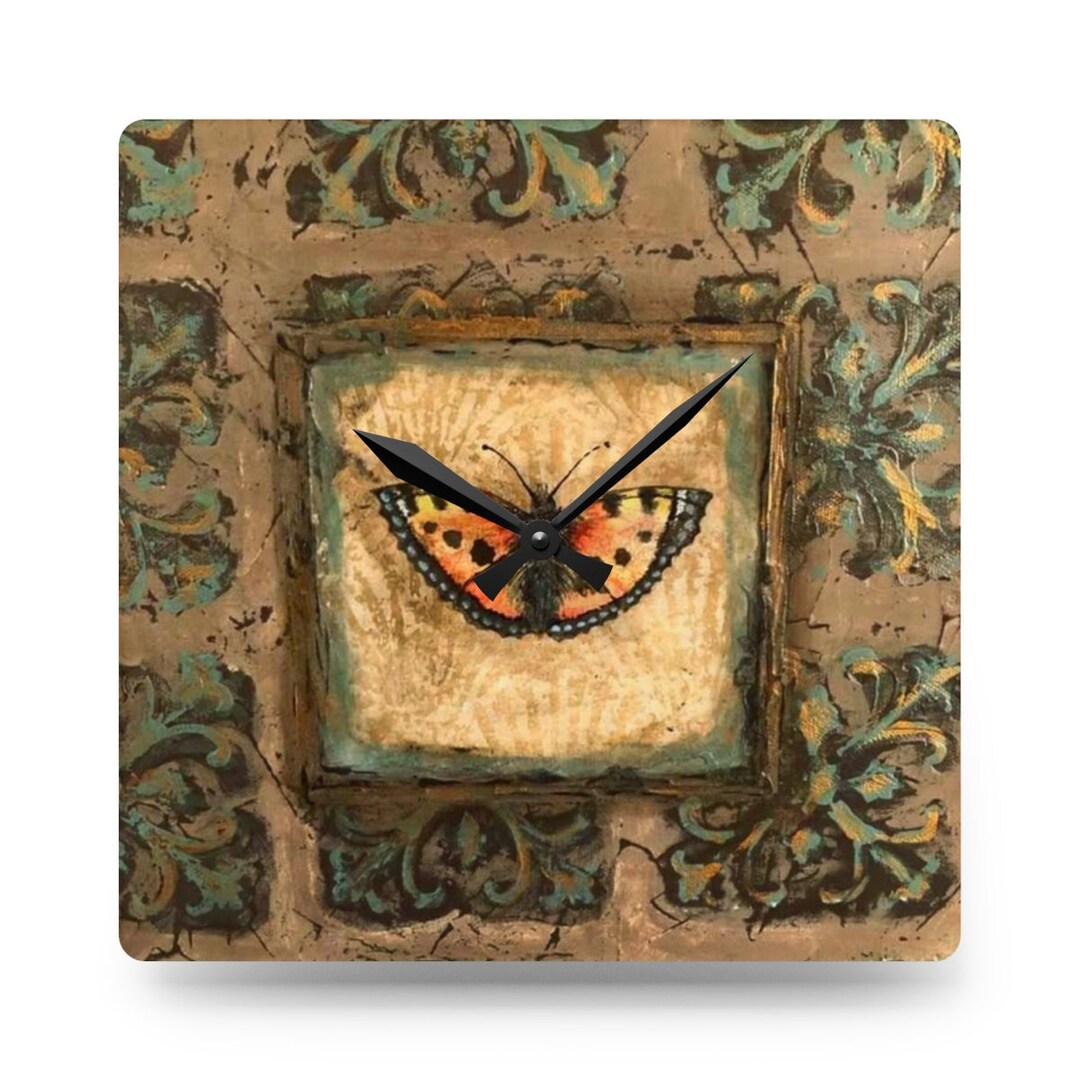 Vintage Monarch Butterfly Acrylic Wall Clock, Bohemian Style Wall Clock ...