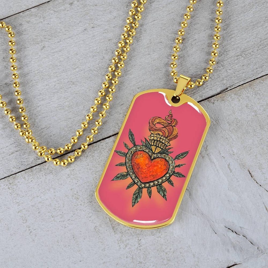 Milagro Good Luck Mexican Heart Dog Tag Pendant, Engraveable Necklace ...