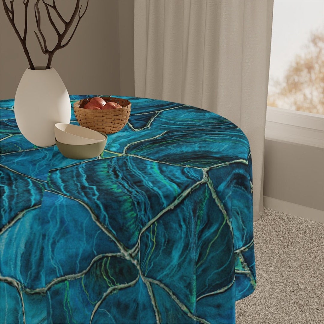 TULUM CENOTE GEODE Tablecloth, Kintsugi Art Party Tablecloth, Turquoise ...