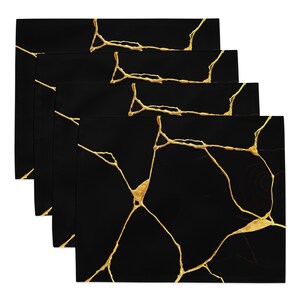 Black Gold Kintsugi Style Placemat Set, Midcentury Modern Japandi Decor ...