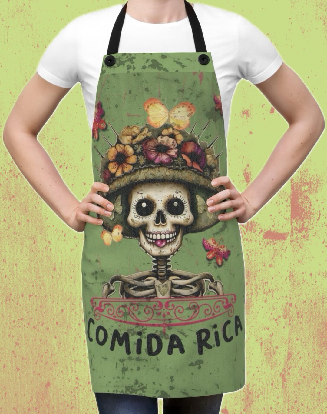 Mexican Skeleton Day of the Dead Apron, Colorful La Catrina Skull Cinco ...