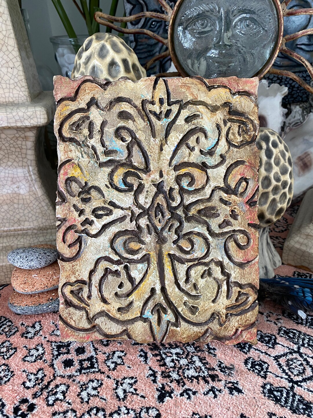 MOROCCAN Clay CARVED Art, Artifact Plaque, Memory Tiles, Memory Block ...