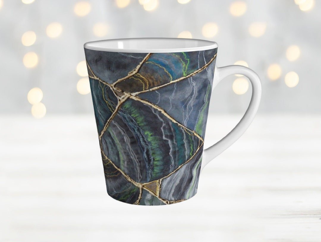 Blue Green Agate Mug, Faux Marble Japandi Design, Coffee Mug, Latte Mug ...