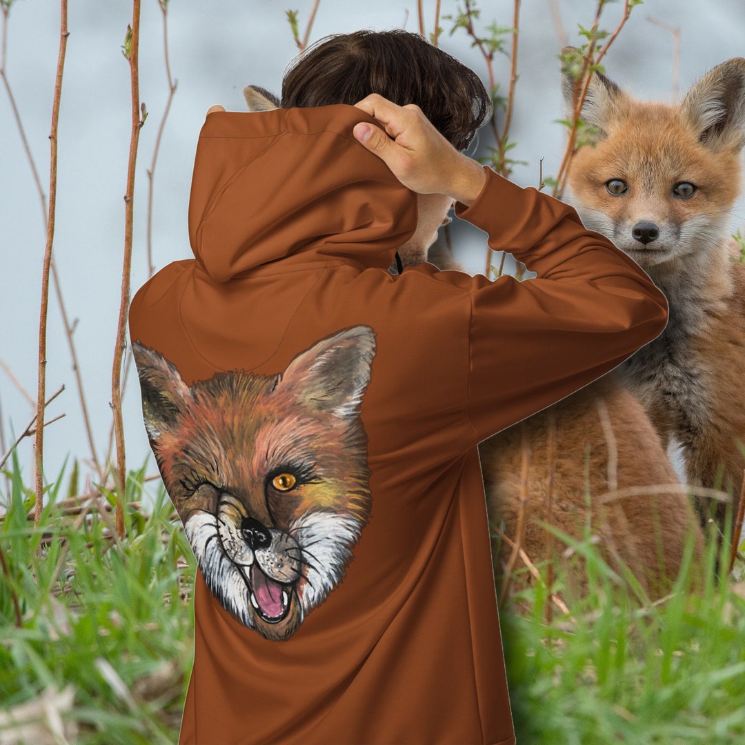 Red Fox Face Unisex Zip Hoodie, Animal Zip Up, Fox Lovers, Brown Rust ...