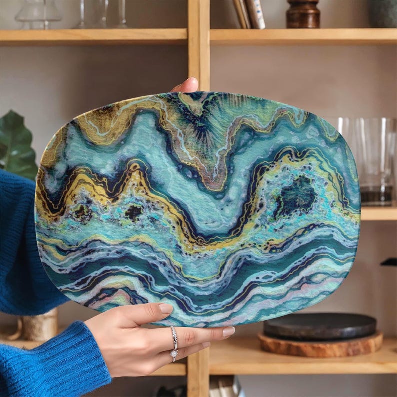 Riverbed Turquoise Geode Platter: Coastal Serving Tray, Display Plate ...
