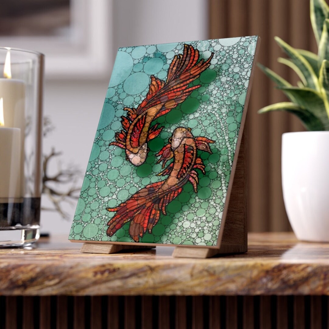 Bubble Koi Japanese Tile, Ceramic Photo Tile, Friendship Gift, Fish Art ...