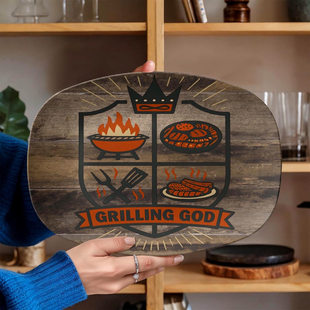 Grilling God Platter: BBQ Serving Tray - Backyard Party Plate - Etsy