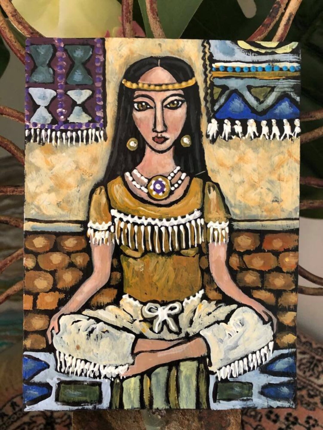 NAVAJO RUG Native American Girl, Inspirational Native Maiden Original ...