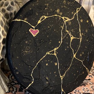 BLACK GOLD Faux KINTSUGI Wall Disc, Round Wall Art, Ancient Japanese Meaningful Zen Art, Shelf ...