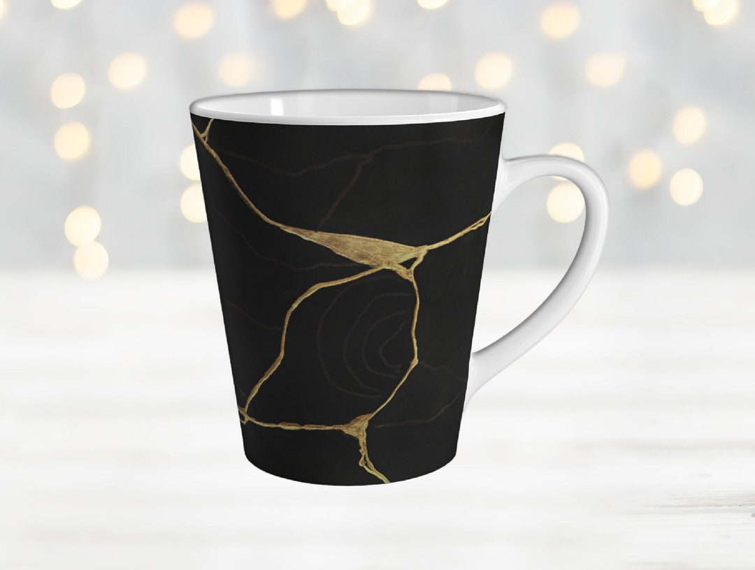 Black Gold Japanese Kintsugi Style Mug Faux Kintsugi Mug - Etsy