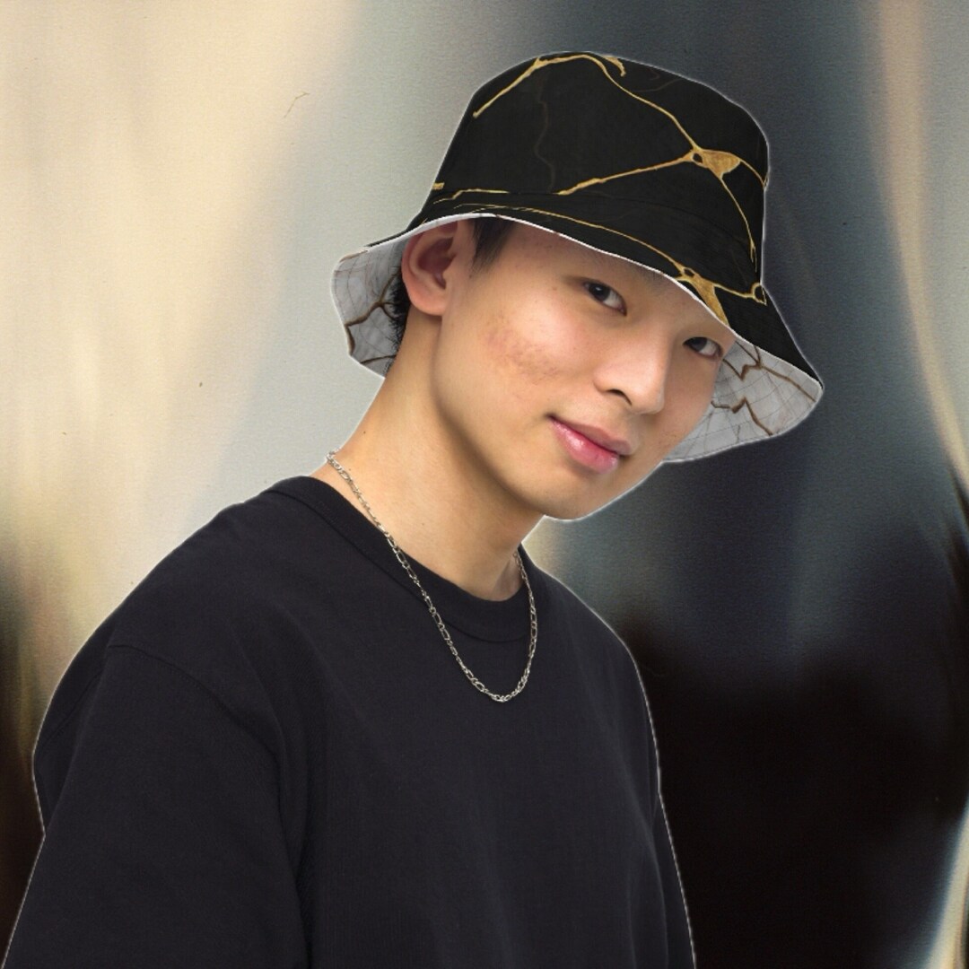 Black Gold - White Gold Kintsugi Reversible Bucket Hat, Funky ...