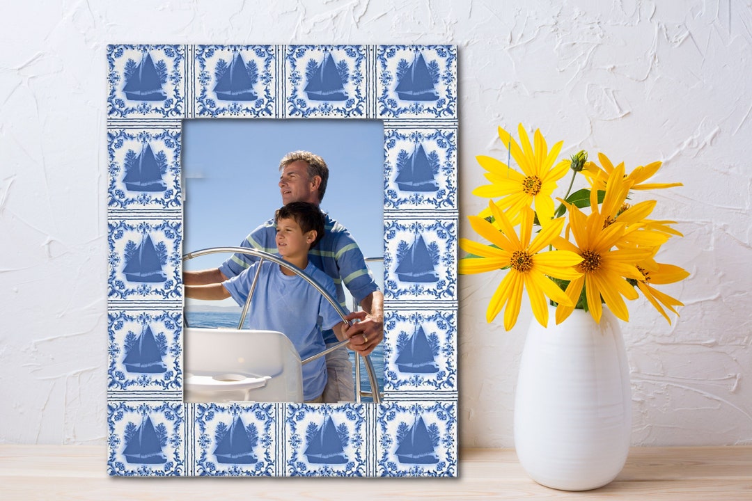 Blue Delft, Ship Picture Frame, 5x7 Photo, Boater Picture Frame ...