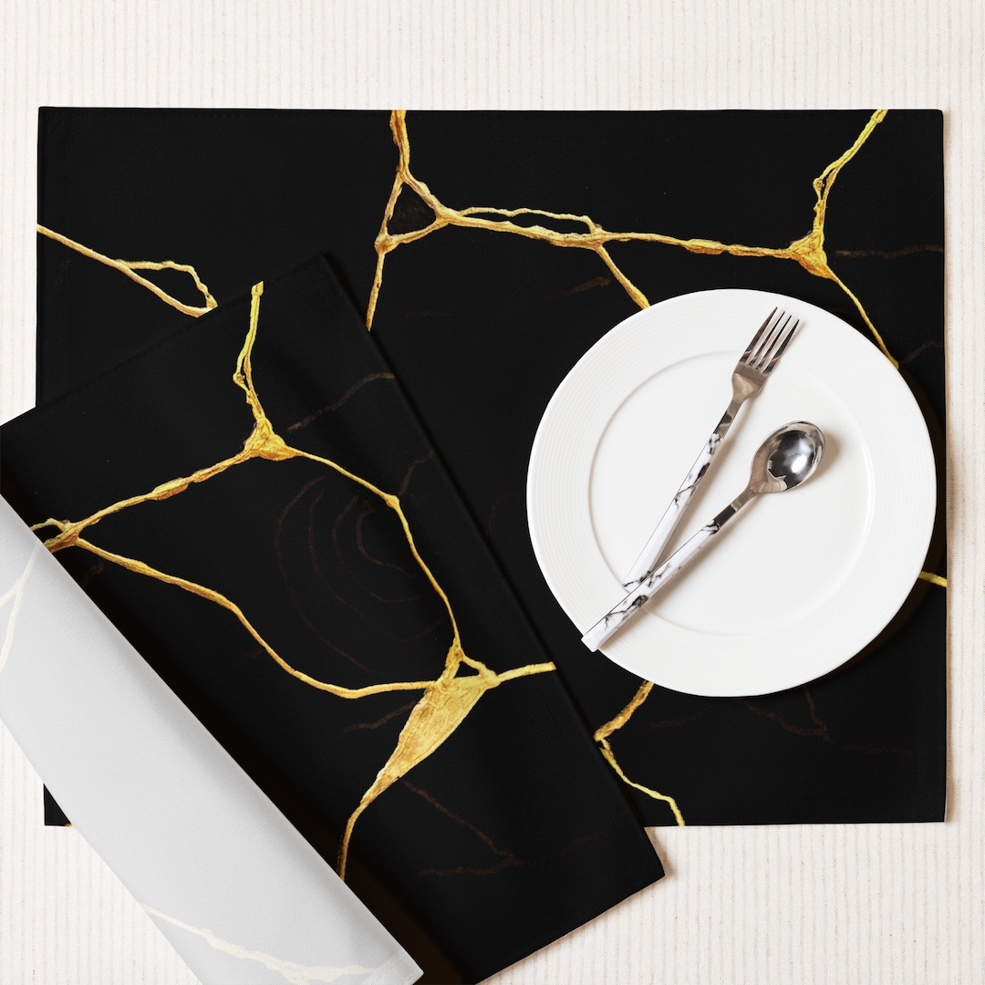 Black Gold Kintsugi Style Placemat Set, Midcentury Modern Japandi Decor ...