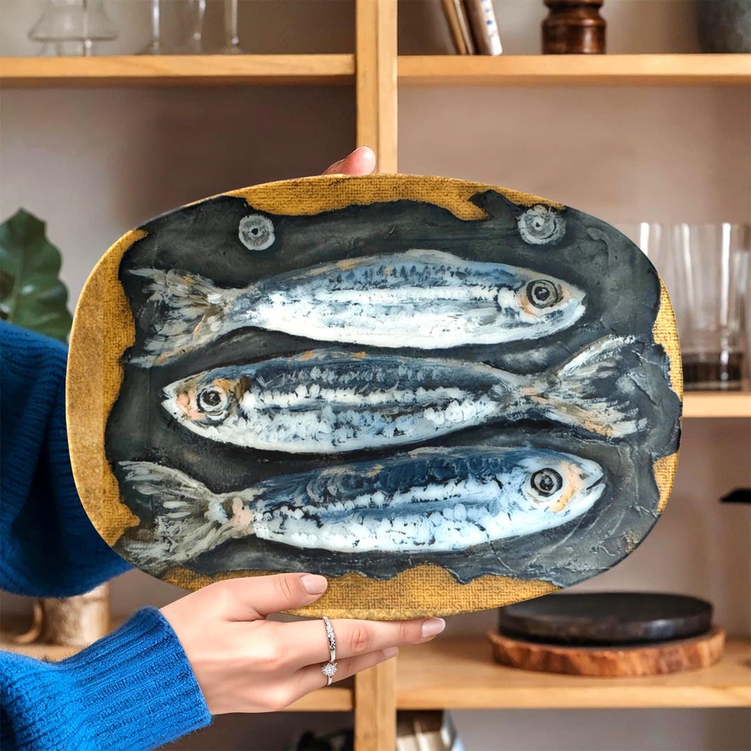 Italian Sardine Serving Platter - Hand Painted Fish Design, Tuscan ...
