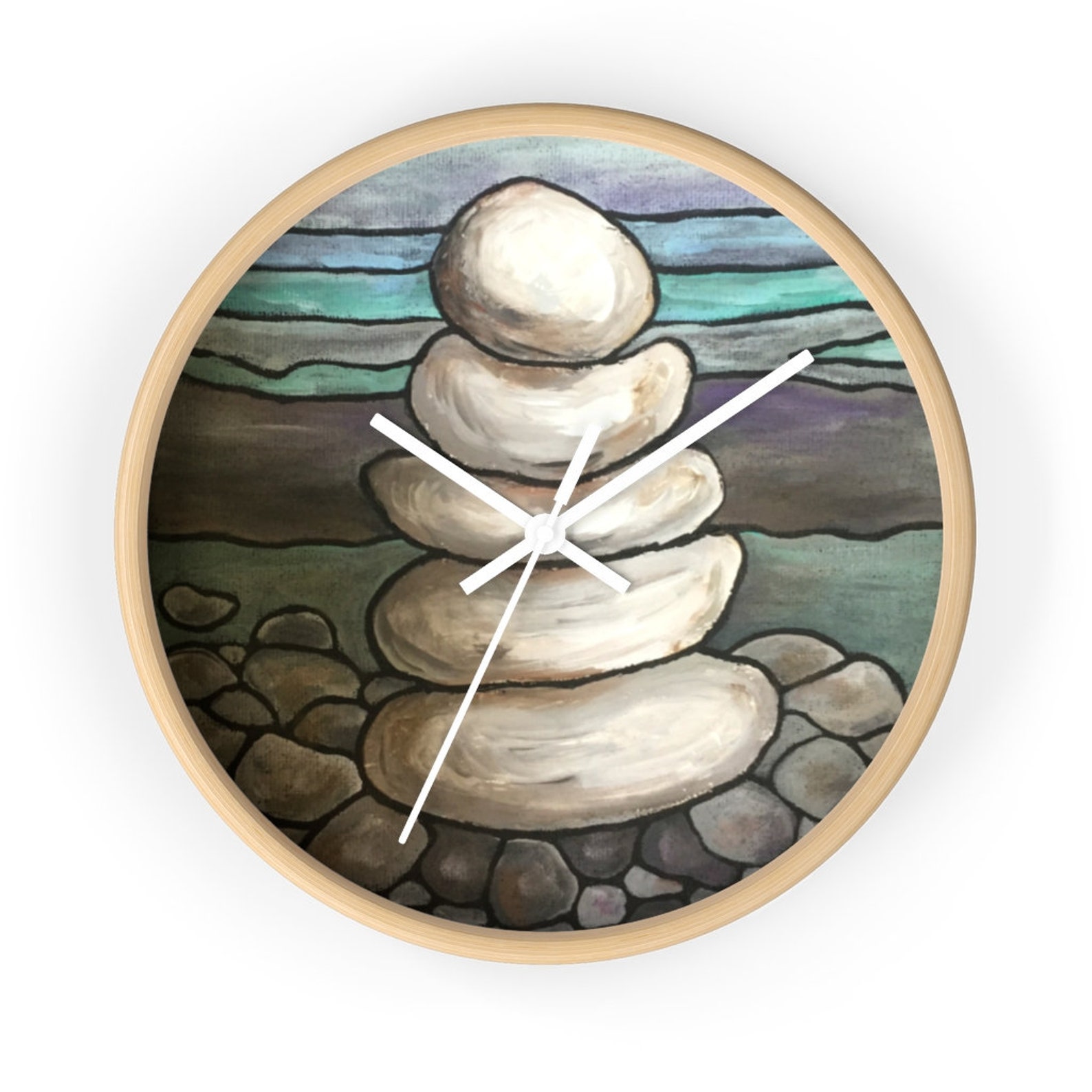 River Rock Clock Silent Wall Clock Rock Pile Painting Boho - Etsy UK