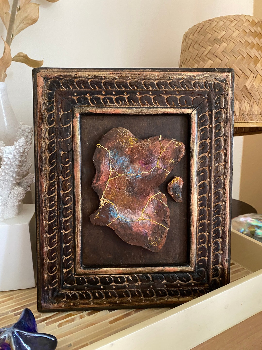African Raku Kintsugi, Framed Kintsugi Art, Faux Kintsugi Meaningful ...