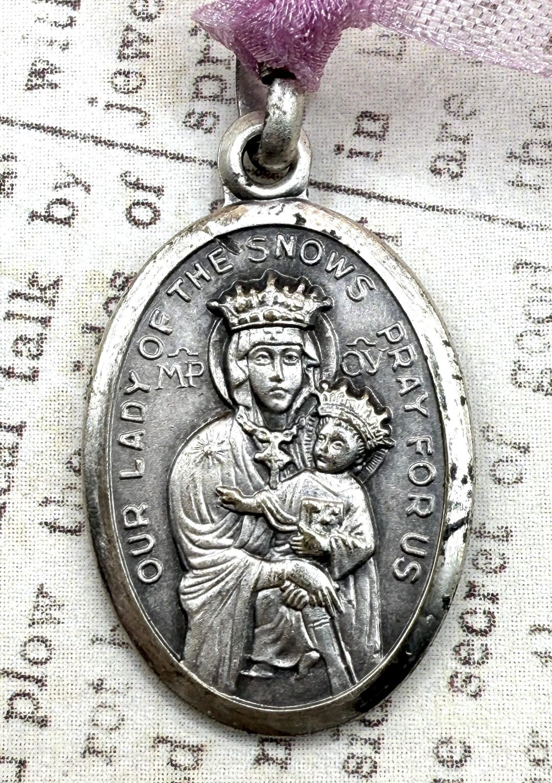 Vintage Our Lady of the Snows Religious Catholic Medal Pendant Silver ...