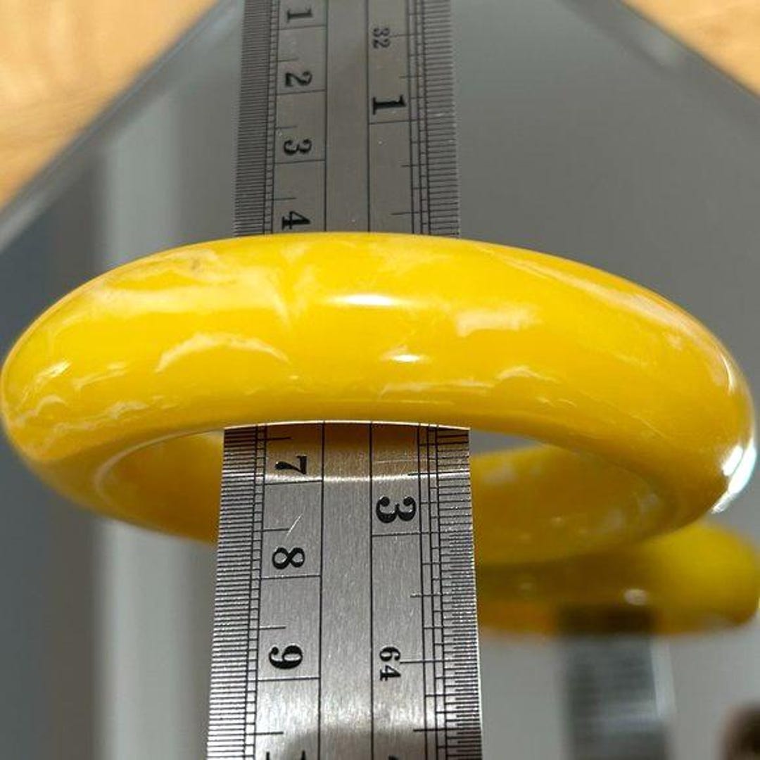 Vintage Estate Lemon Yellow Mottled Hard Plastic Lucite Chunky Wide ...