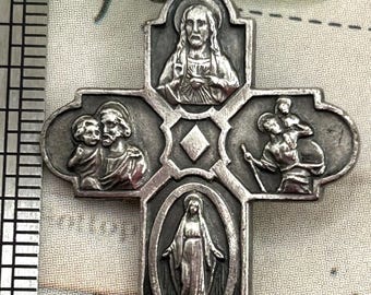 Vintage Silver Plated Catholic Four Way Cross Religious Medal Pendant ...