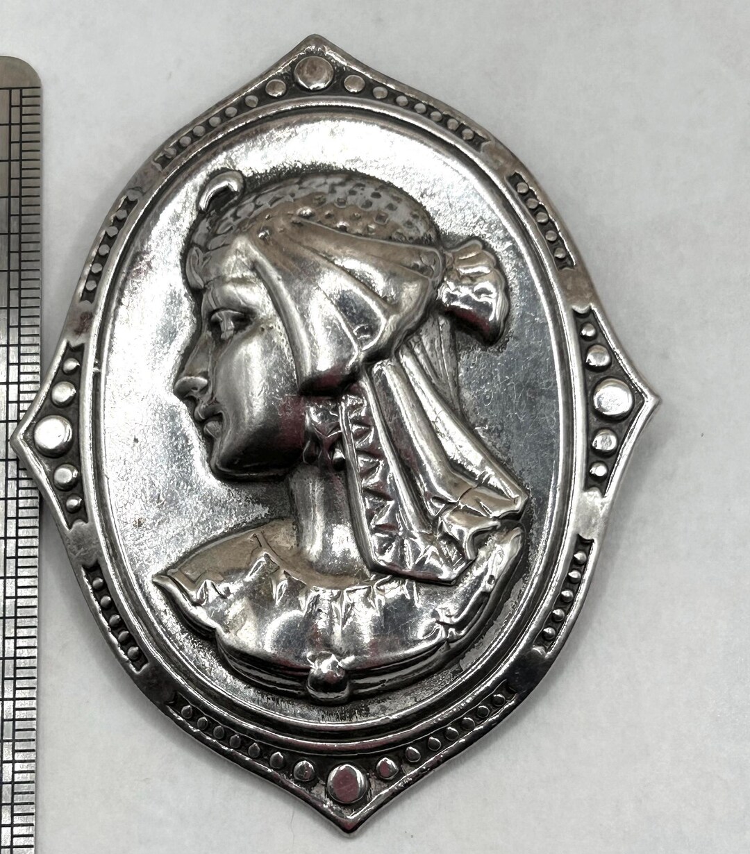 Vintage Large Ornate Cleopatra Silver Plated Brooch Pin Cameo Style ...