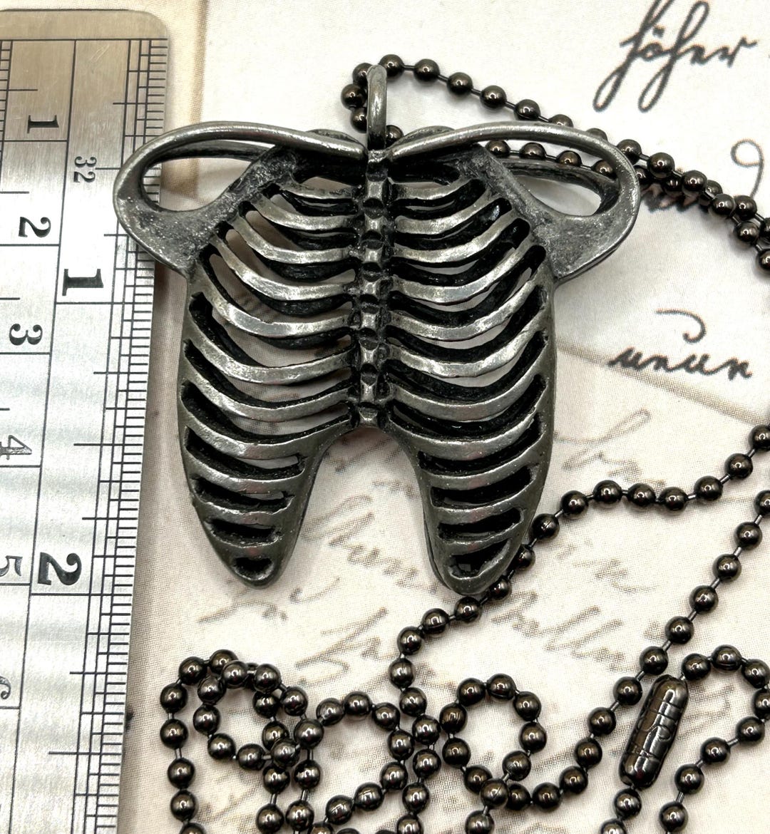 Vintage Goth Gothic Skeleton Rib Cage Dark Metal Large Pendant ...