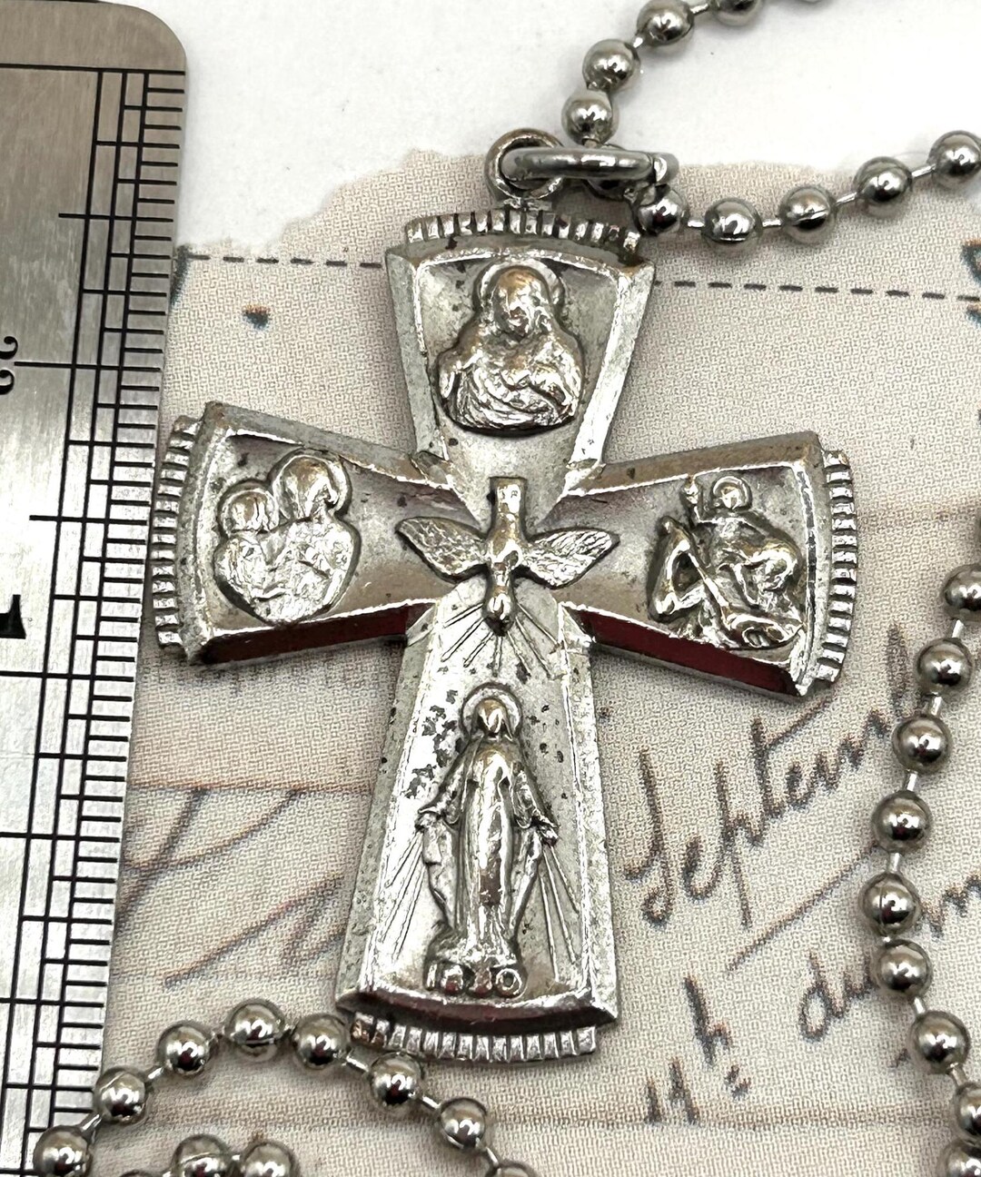 Vintage Four Way Cross Catholic Religious Medal Scapular Pendant ...