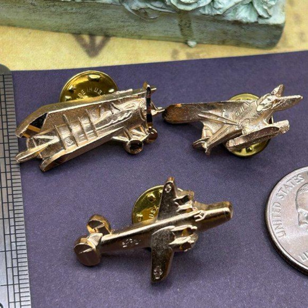 Lot of 3 Vintage Gold Tone Airplane Plane Fighter Jet Tie Tacks Lapel ...