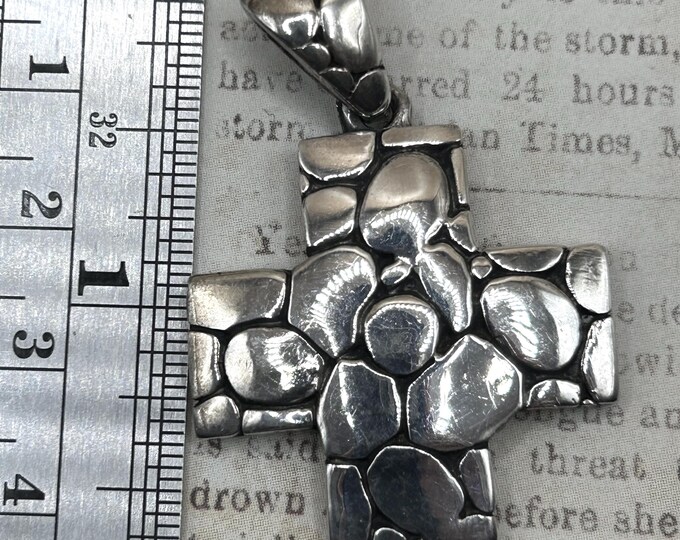 Large Vintage Sterling Silver 925 Four Directions Cross Pendant Pebble ...