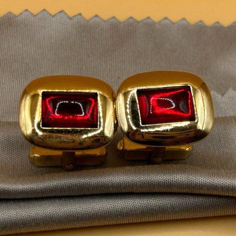 Midcentury Mod Vintage Signed Anson Gold Plated Faux Ruby Red Stone ...