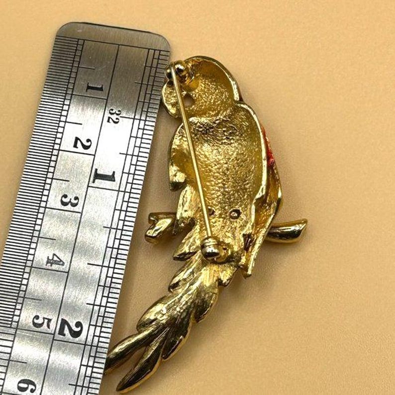 Vintage Gold Enamel Tropical Bird Parrot Macaw Brooch Pin Red Green ...